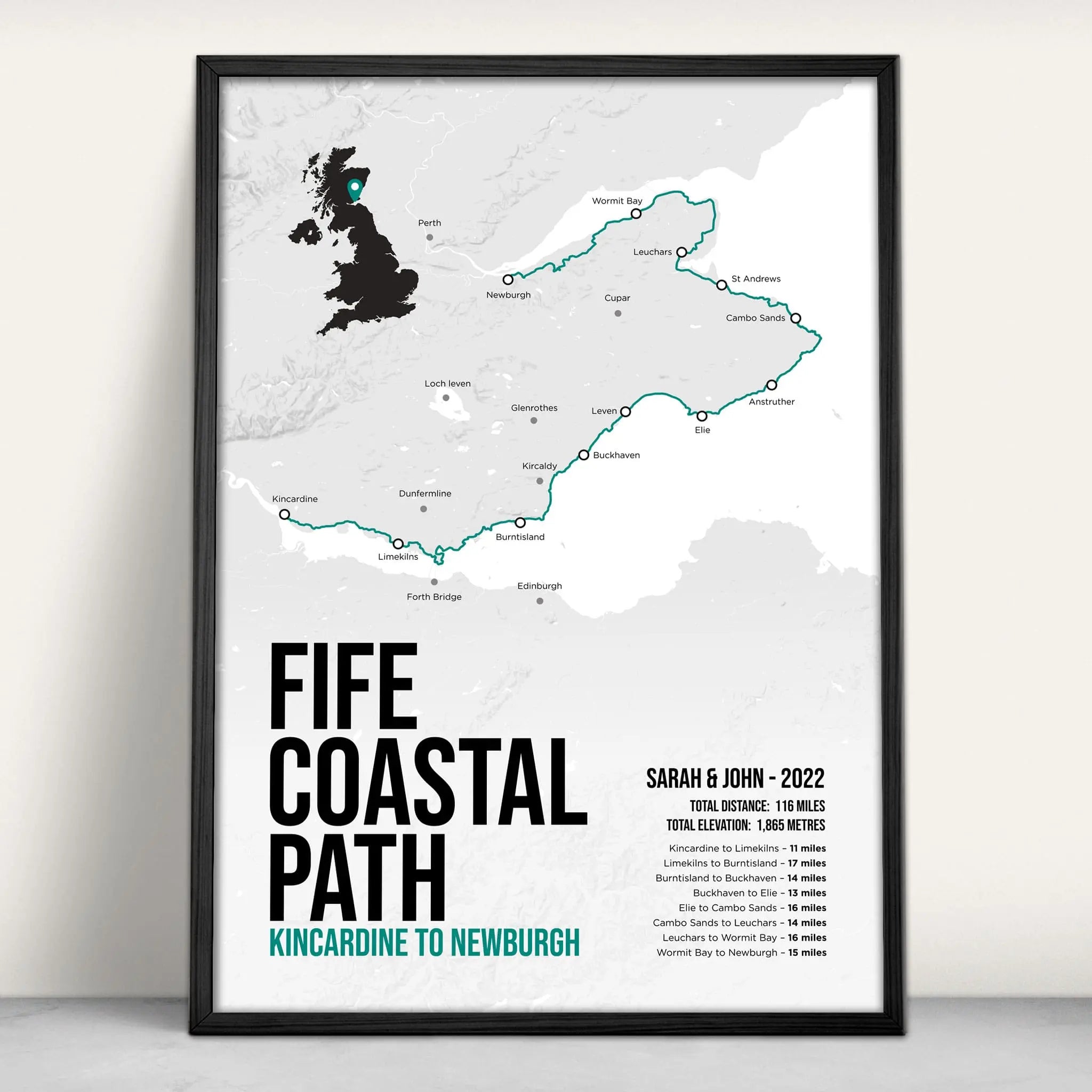 Fife Coastal Path Map Great Trail Custom Art Print – Purest Green Prints