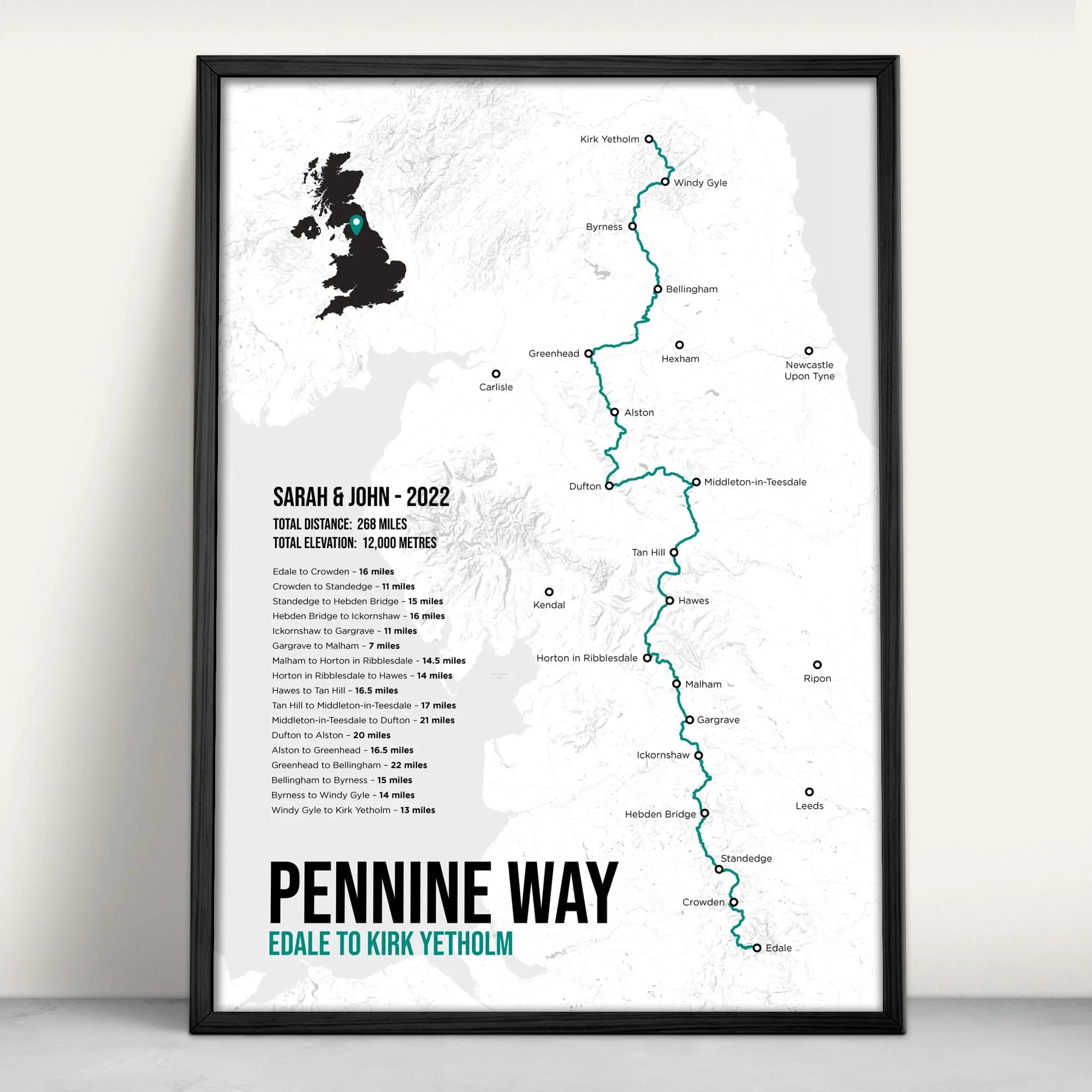 Pennine Way National Trail Personalised Map Art Print – Purest Green Prints