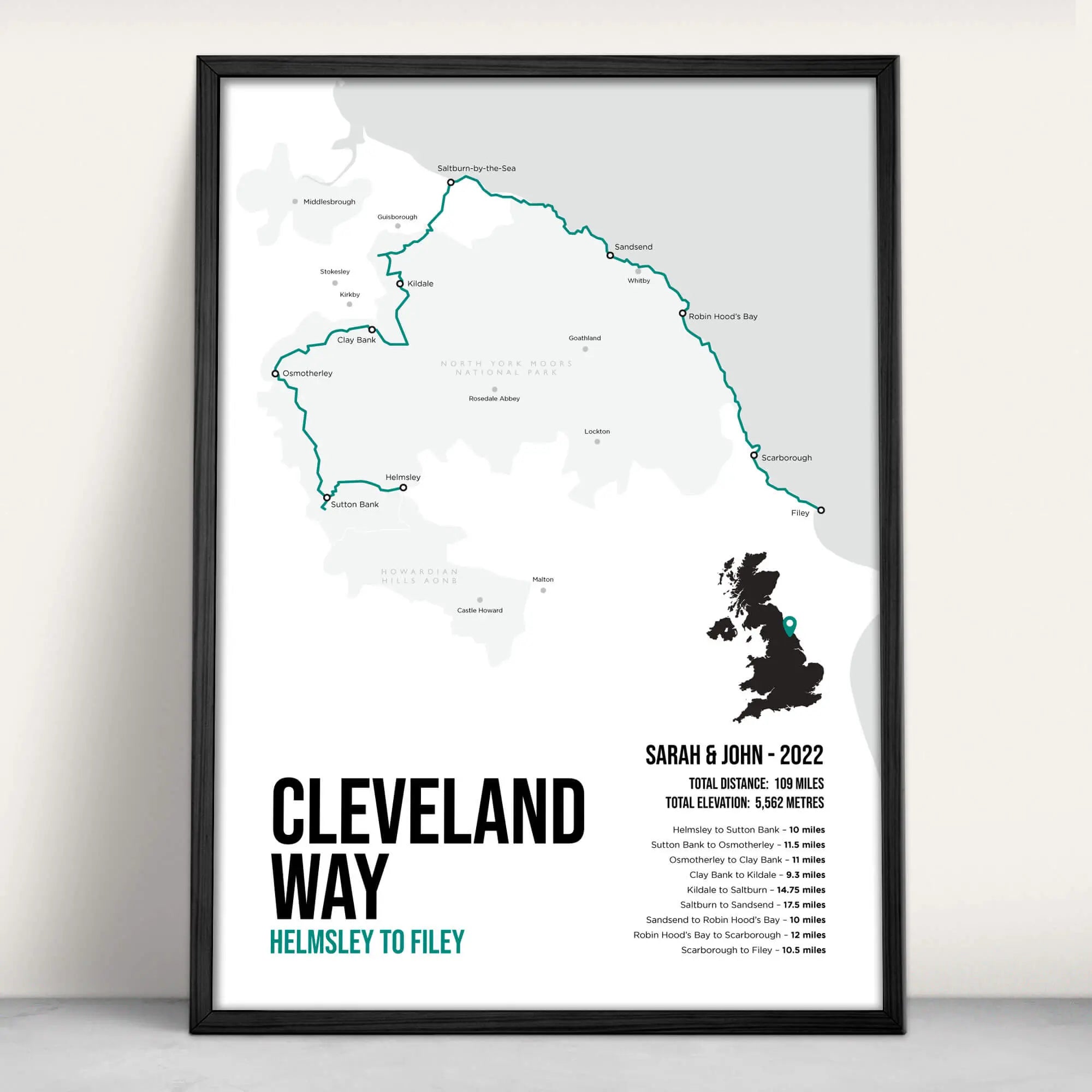 Cleveland Way National Trail Personalised Map Art Print – Purest Green ...