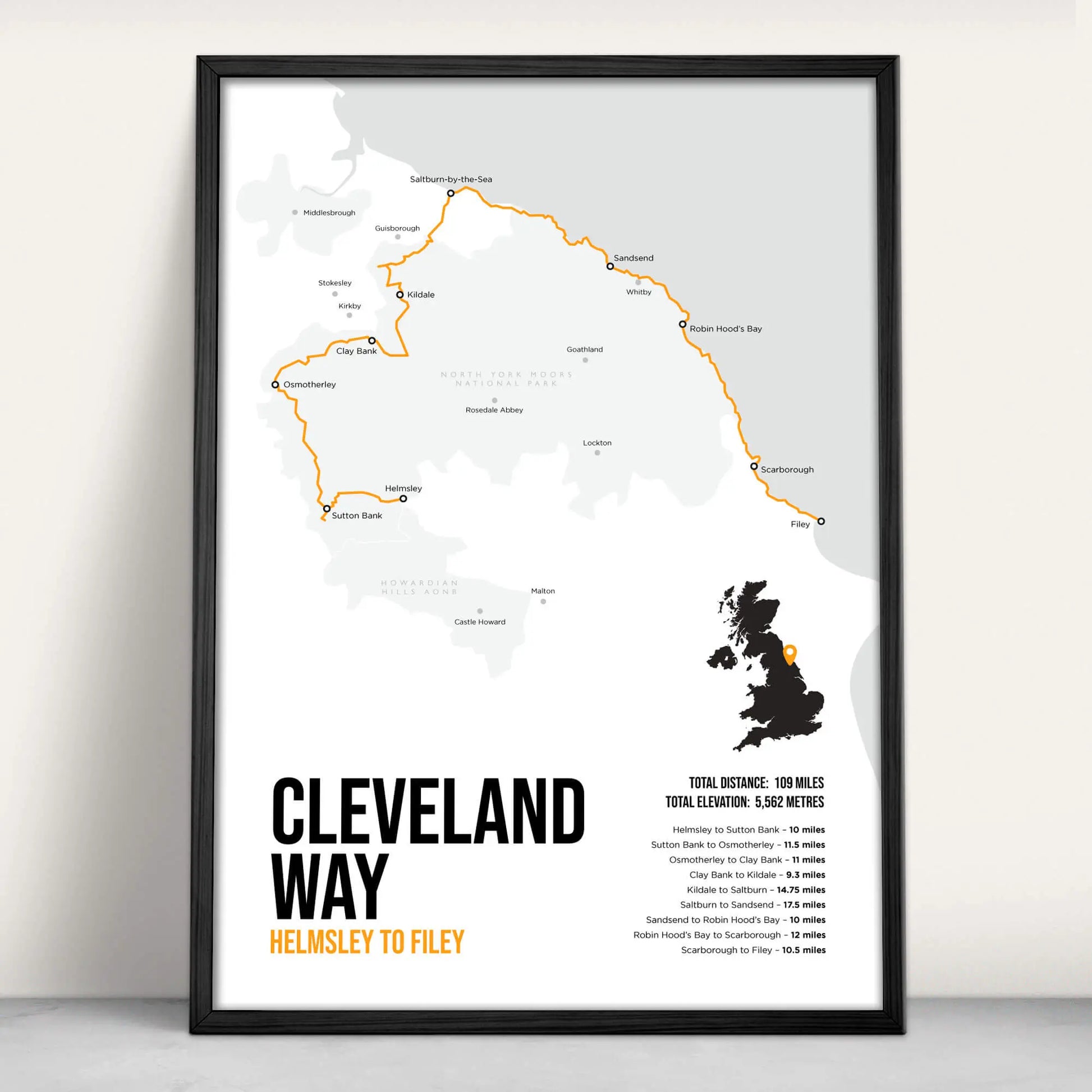 Cleveland Way National Trail Personalised Map Art Print – Purest Green ...